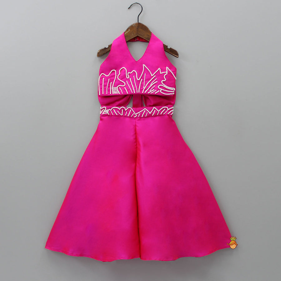 Halter Neck Back Bow Enhanced Top With Flared Palazzo