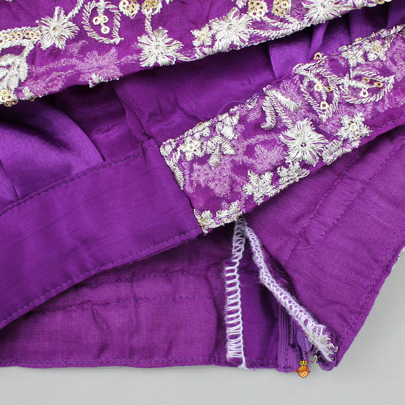 Stylish Overlap Purple Top And Layered Lehenga