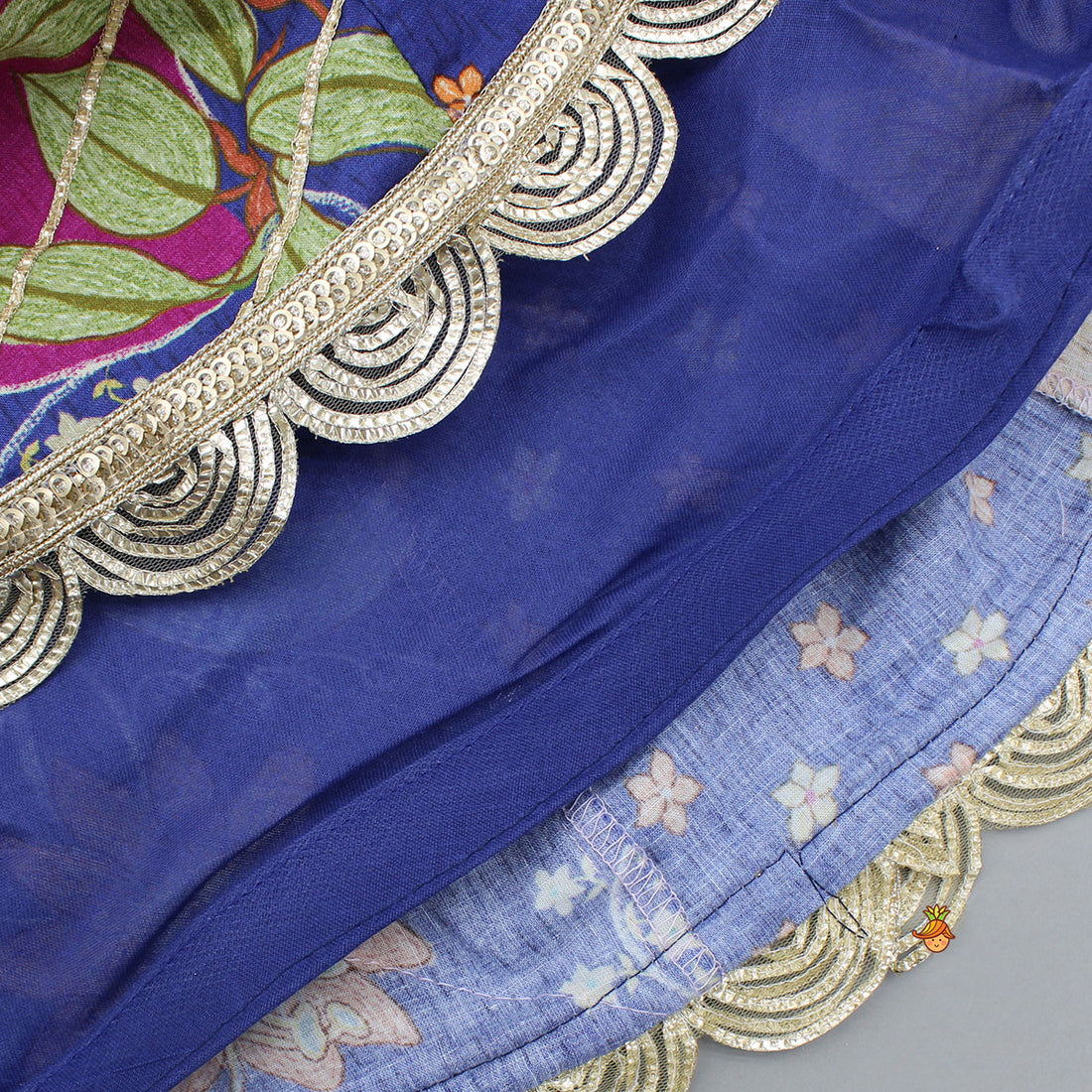 Floral Printed Embellished Top And Gota Lace Work Lehenga