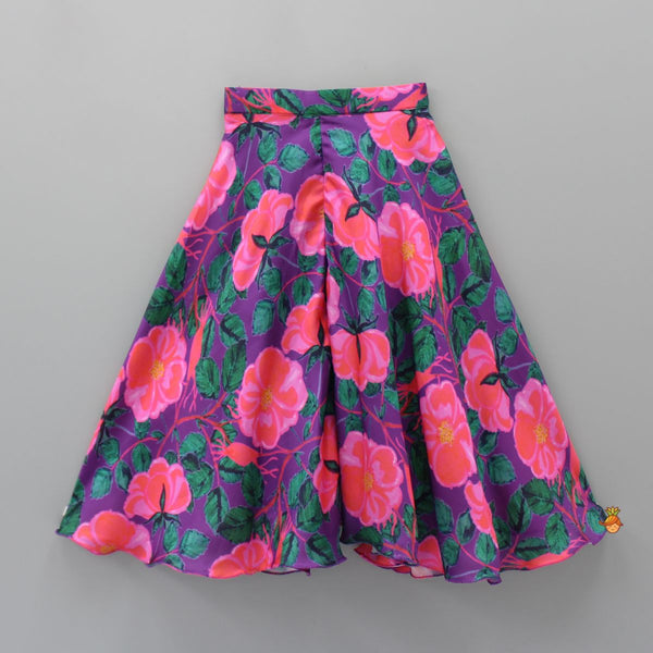 Stylish Diagonal Gota Lace Work Striped Multicolour Cape Top And Flora